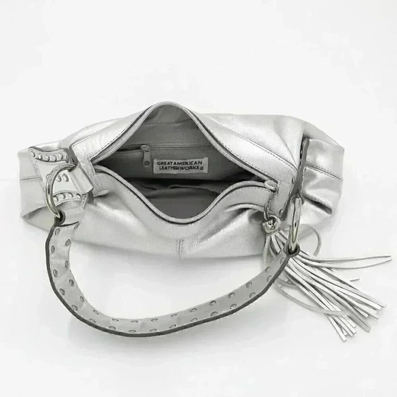 Great American Leather Works | Bags | 9s Y2k Silver Metallic Leather ...